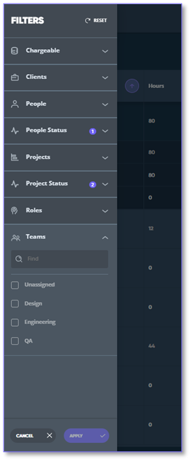 Using the Teams Filter